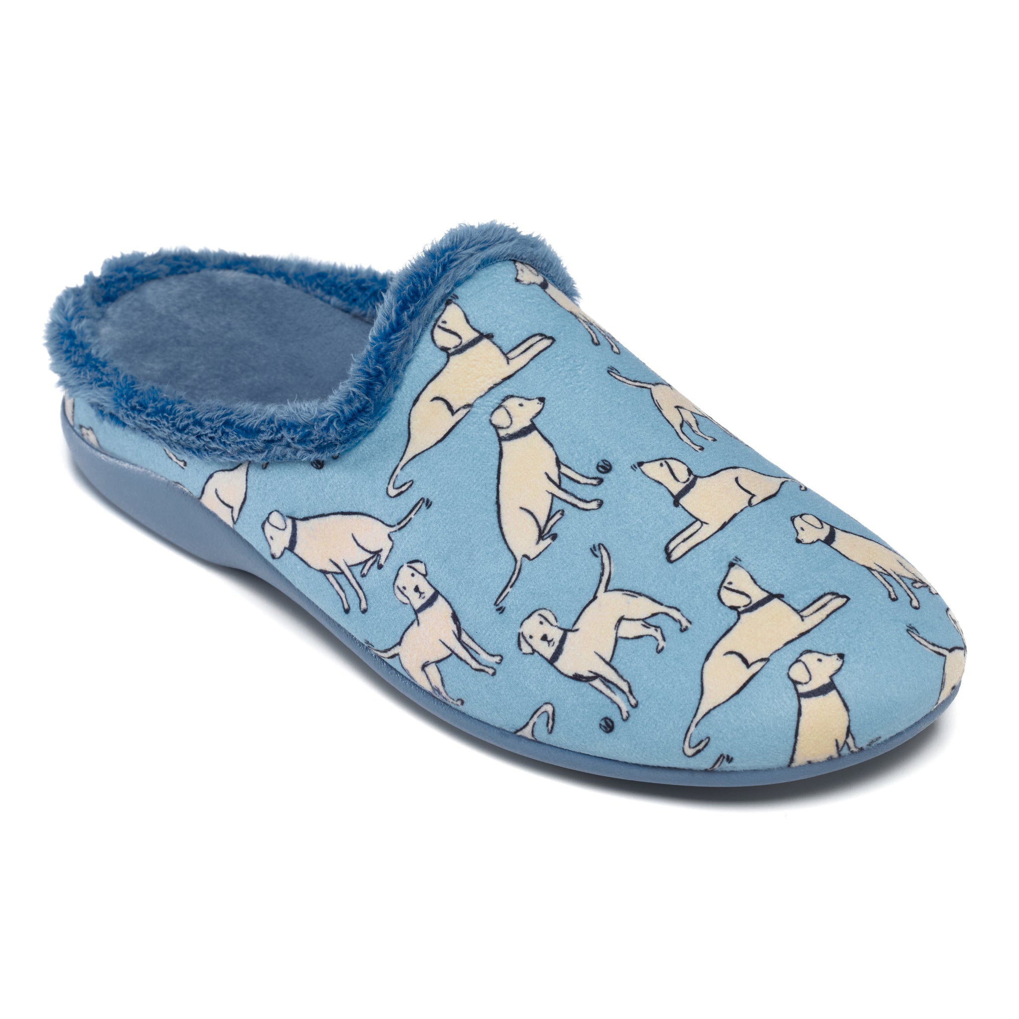 Coco - All Over Dog Print Mule Slipper - Demin Blue – Bedroom Athletics