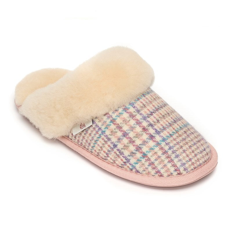 Kate - Harris Tweed Mule Slipper - Natural POW Check – Bedroom Athletics