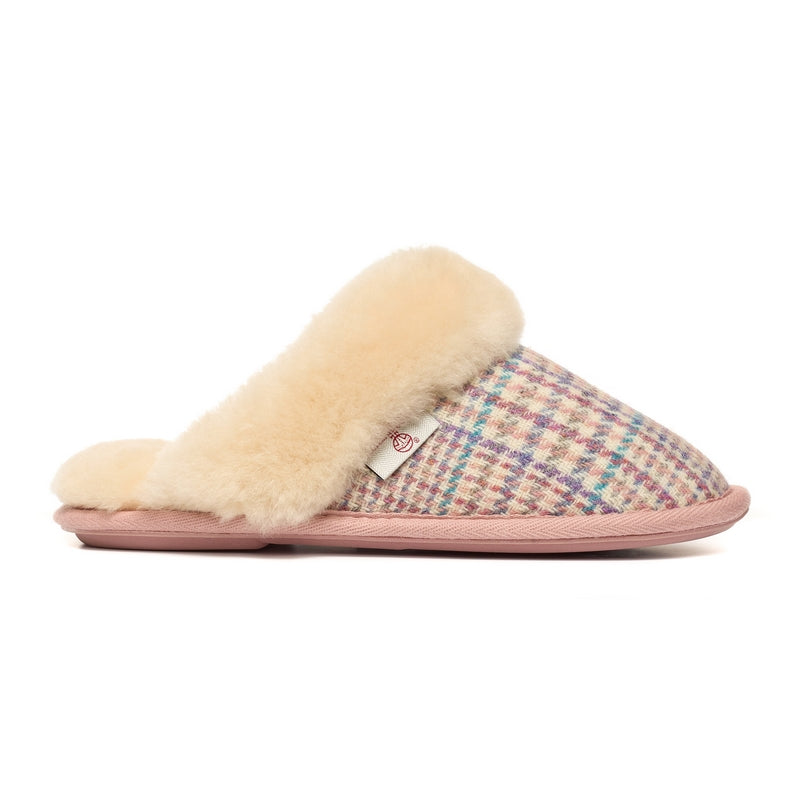 Kate - Harris Tweed Mule Slipper - Natural POW Check – Bedroom Athletics