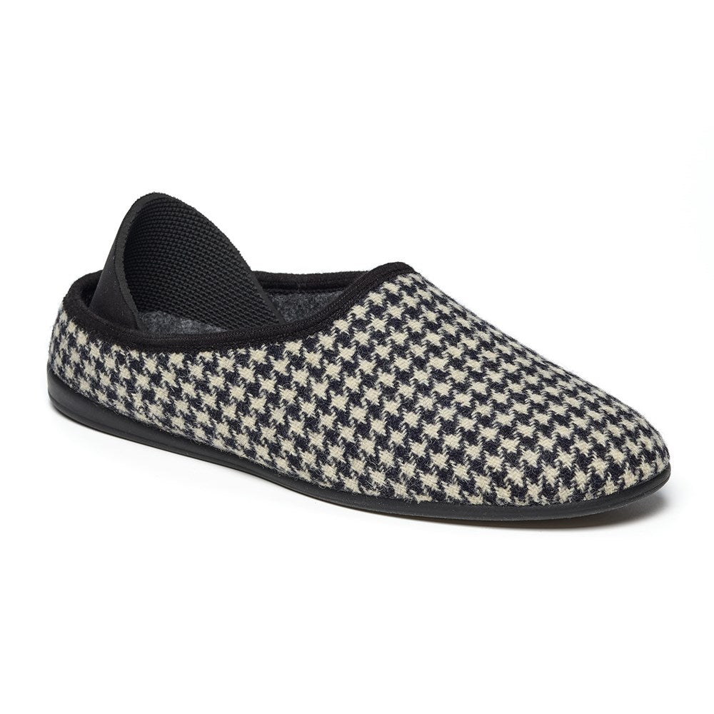 Harry - Harris Tweed Slipper - Black/White Houndstooth – Bedroom Athletics