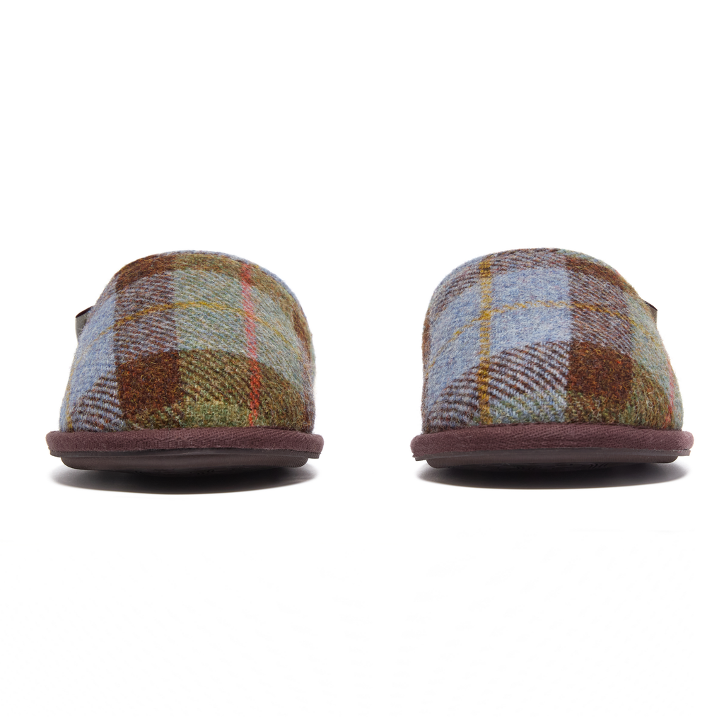 William - Harris Tweed Mule - Chocolate / Green Check – Bedroom Athletics